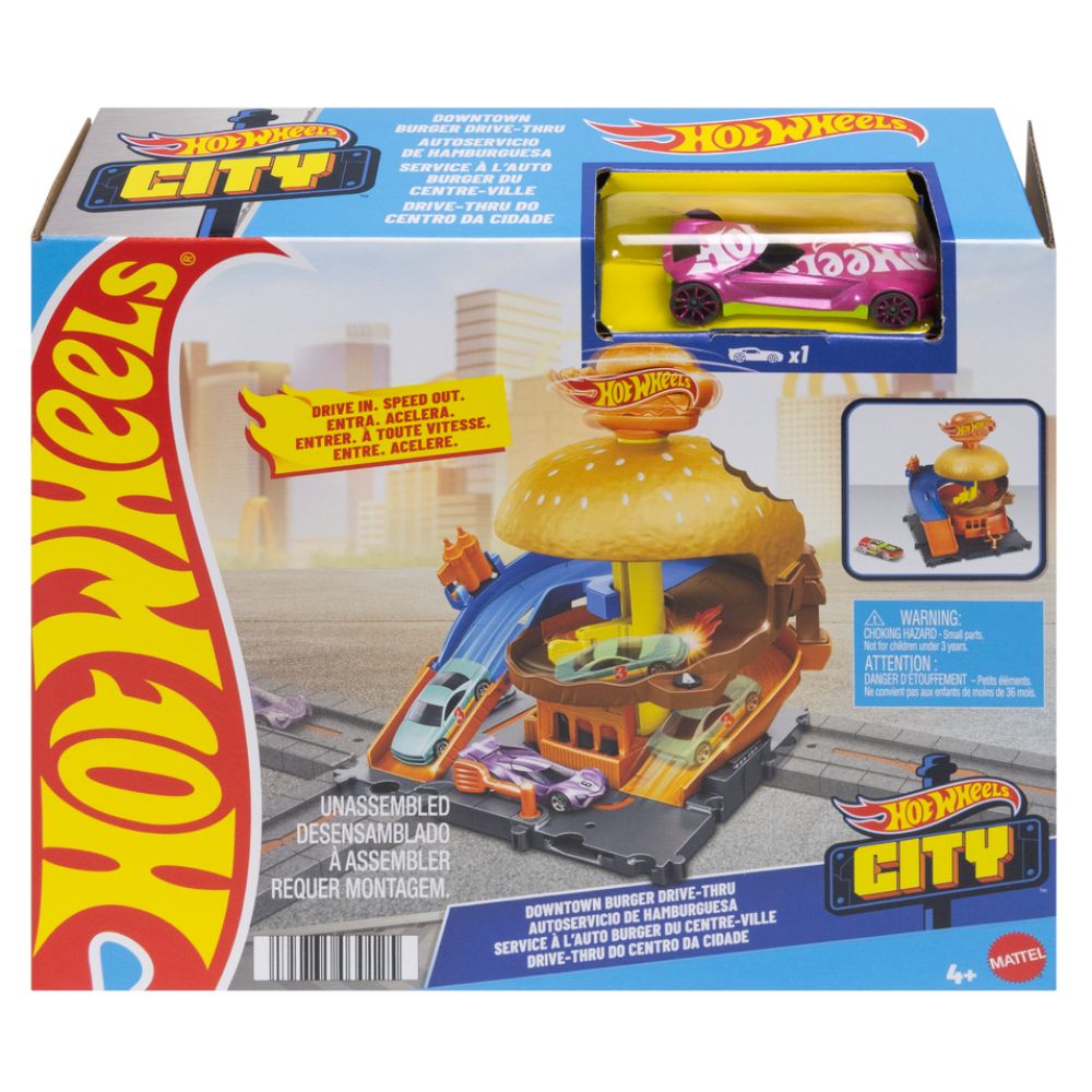 Hot Wheels City Burger Drive-Thru Playset with 1:64 Scale Die-cast Toy ...